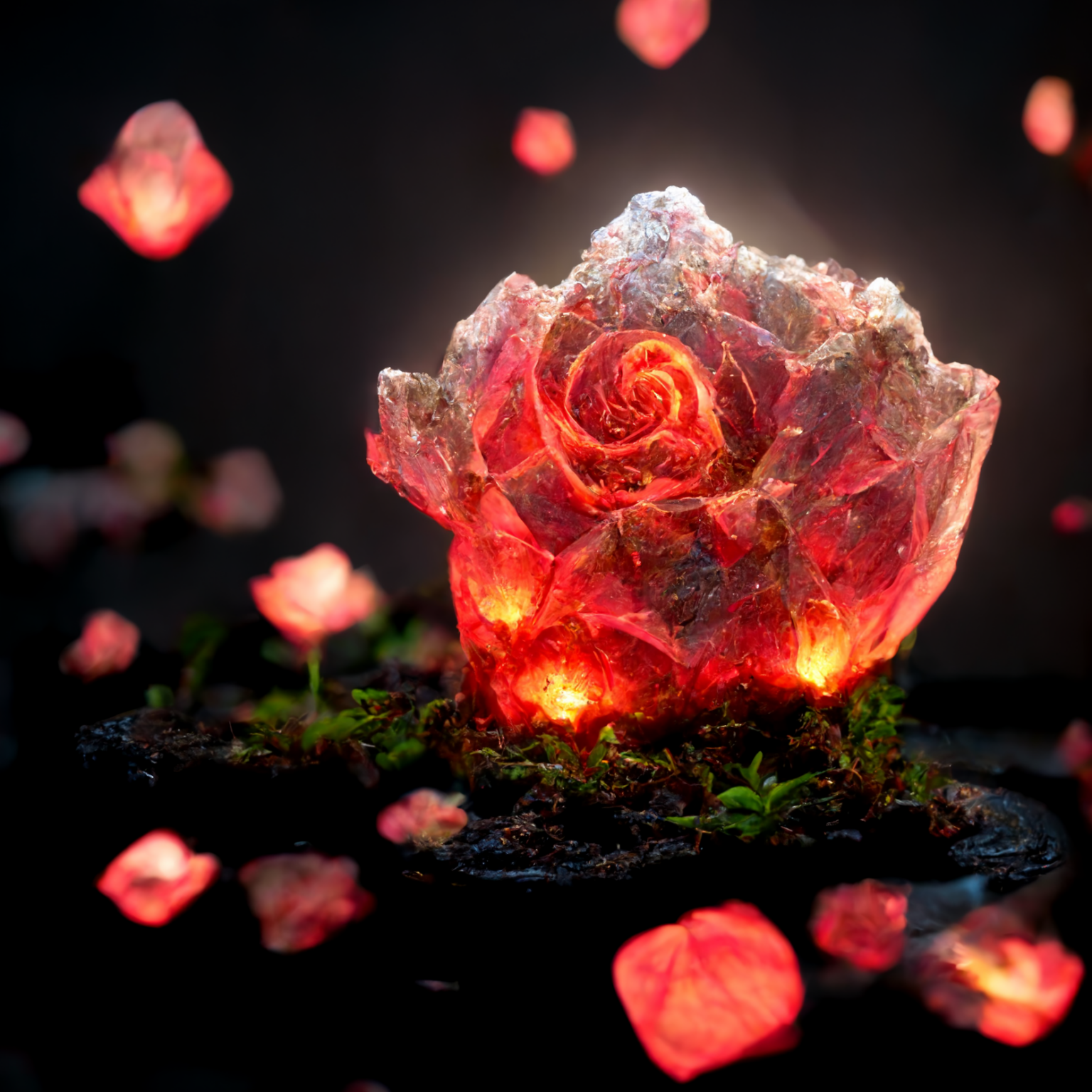 luminous Rose Dark Rose Garden, ultra realistic atmospheric rose path ...