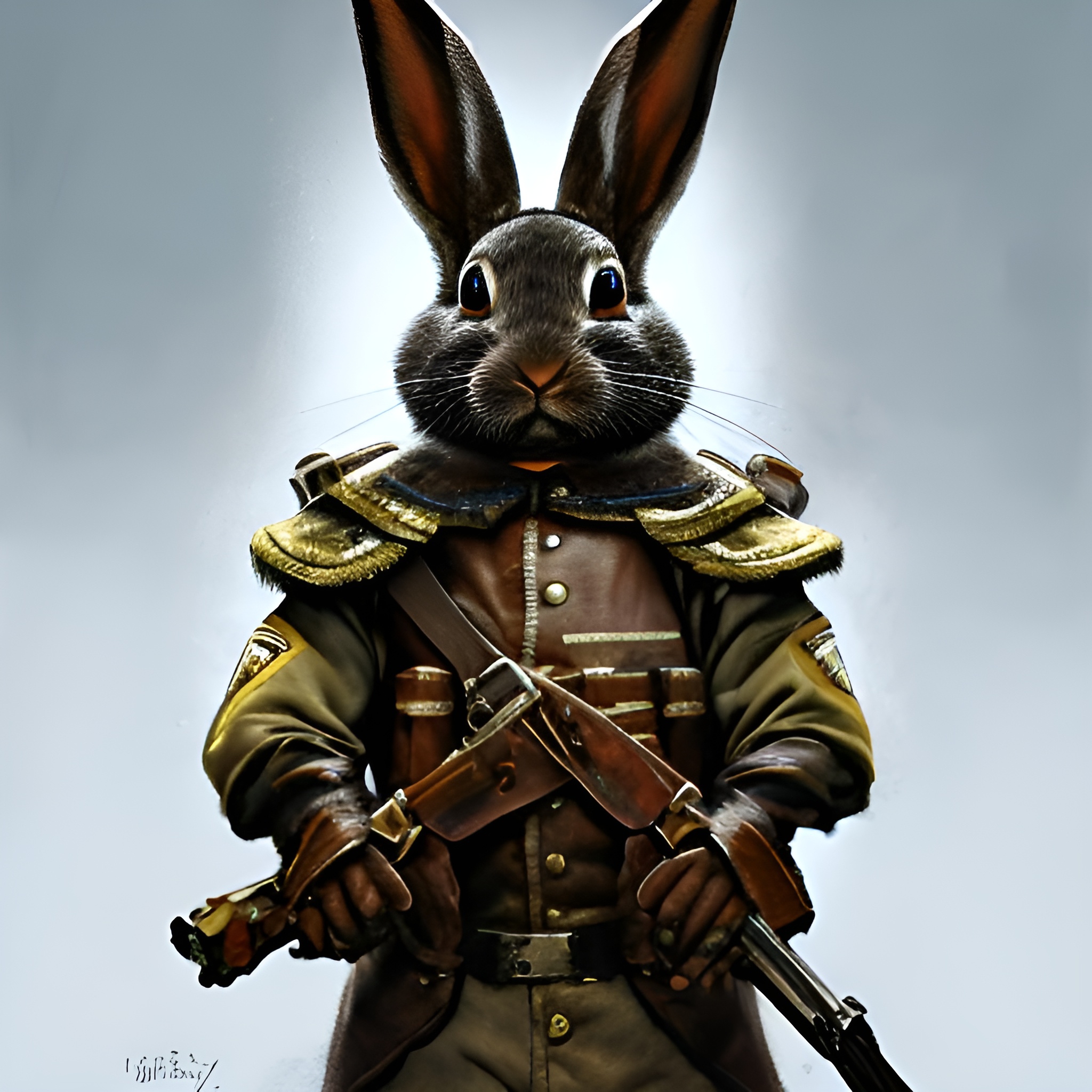 Hyper detailed Portrait of an anthropomorphic rabbit guardsman. Wearing ...
